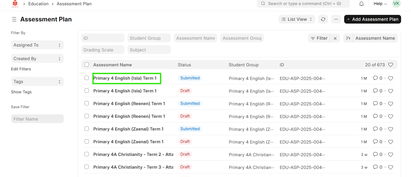 ED-Student Assessment Marks Entry