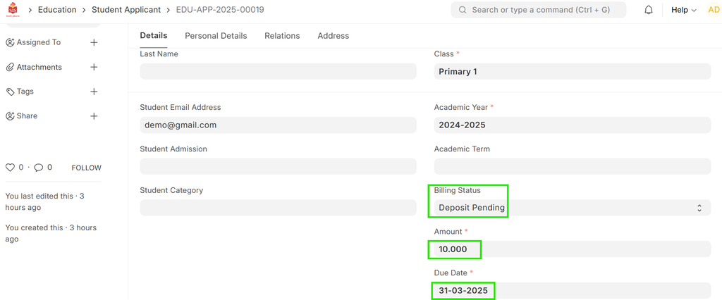 SL-Deposit on Fee (Advance Payment)