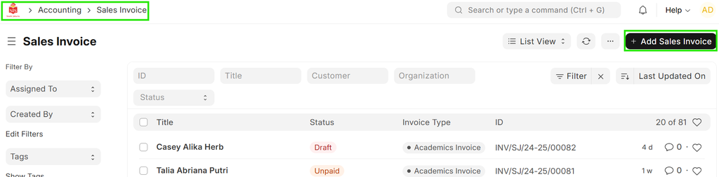 SL- Service Sales Invoice Creation